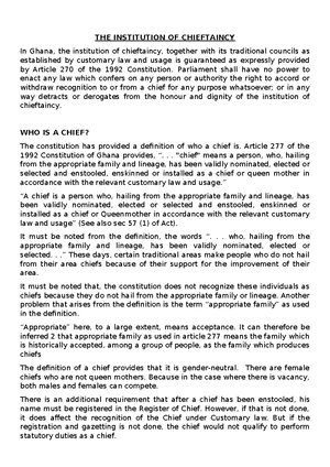 Chieftaincy - Chieftancy notes on the definition of who is a chief, the ...
