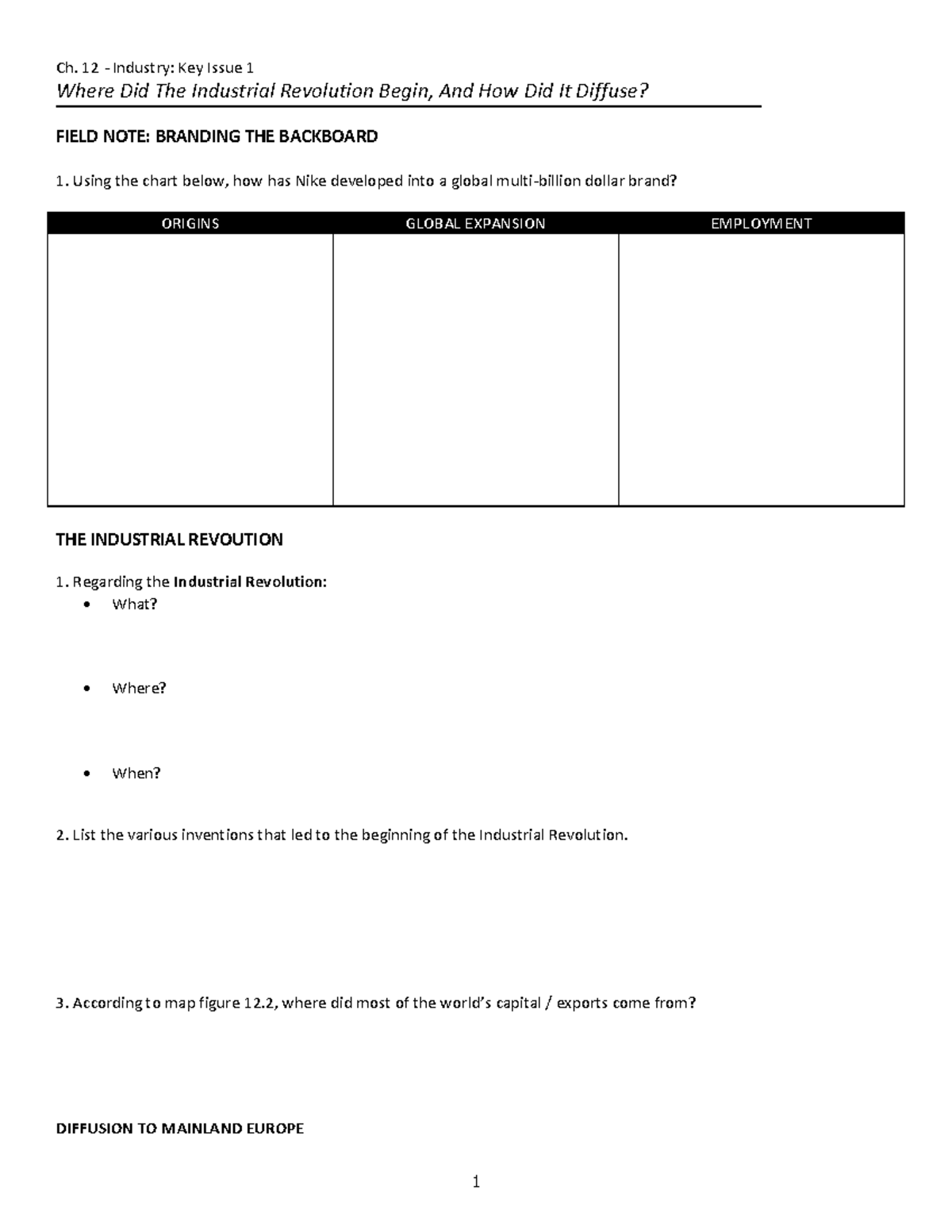 Chapter 12 study guide - Ch. 12 - Industry: Key Issue 1 Where Did The ...