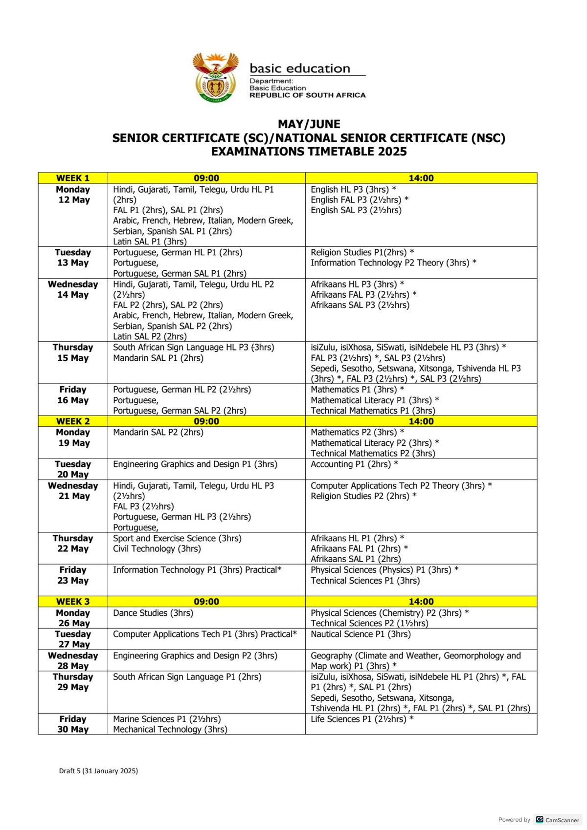 2025 NSC Exam Timetable: May-June Schedule for Basic Ed. - Studocu