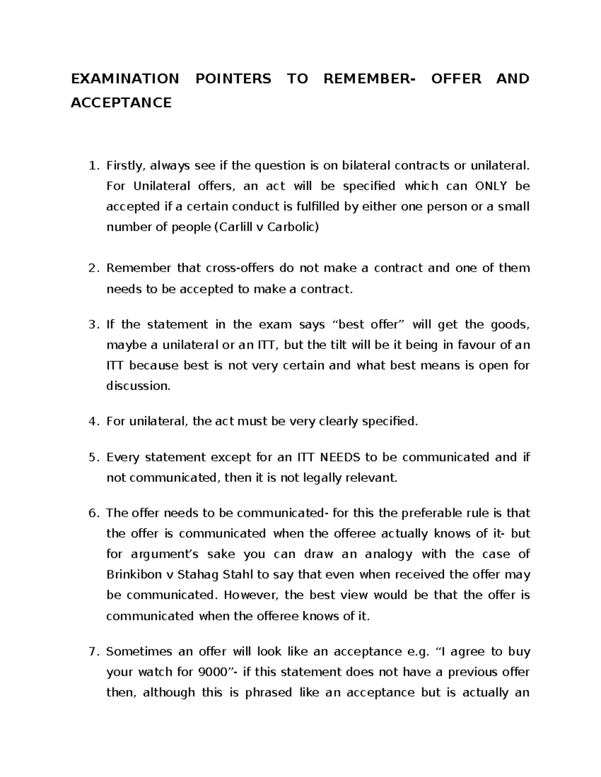 Pointers for Offer and Acceptance - EXAMINATION POINTERS TO REMEMBER ...