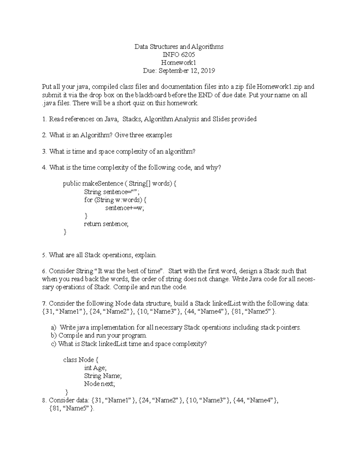 INFO 6205: Data Structures & Algorithms Homework 1 Overview - Studocu