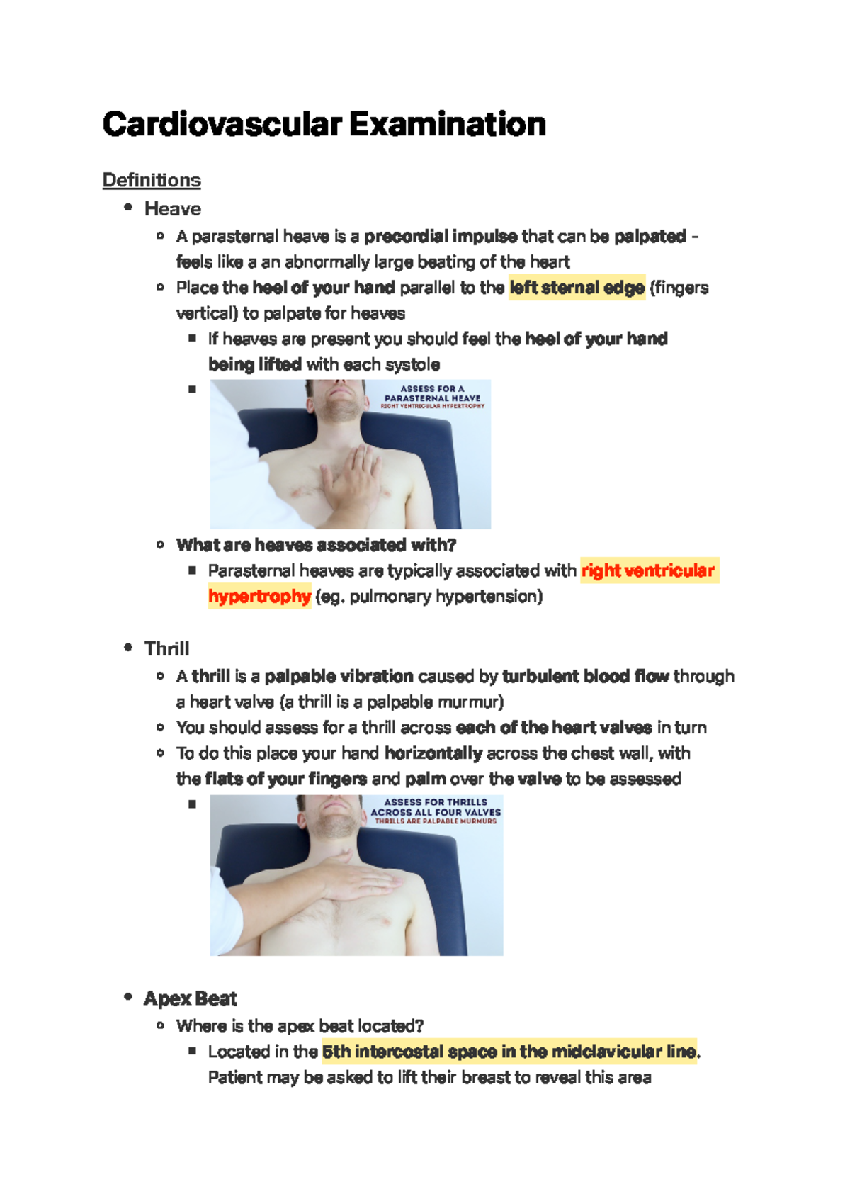 Cardiovascular Examination Notes for CHD 101: Understanding Heart ...