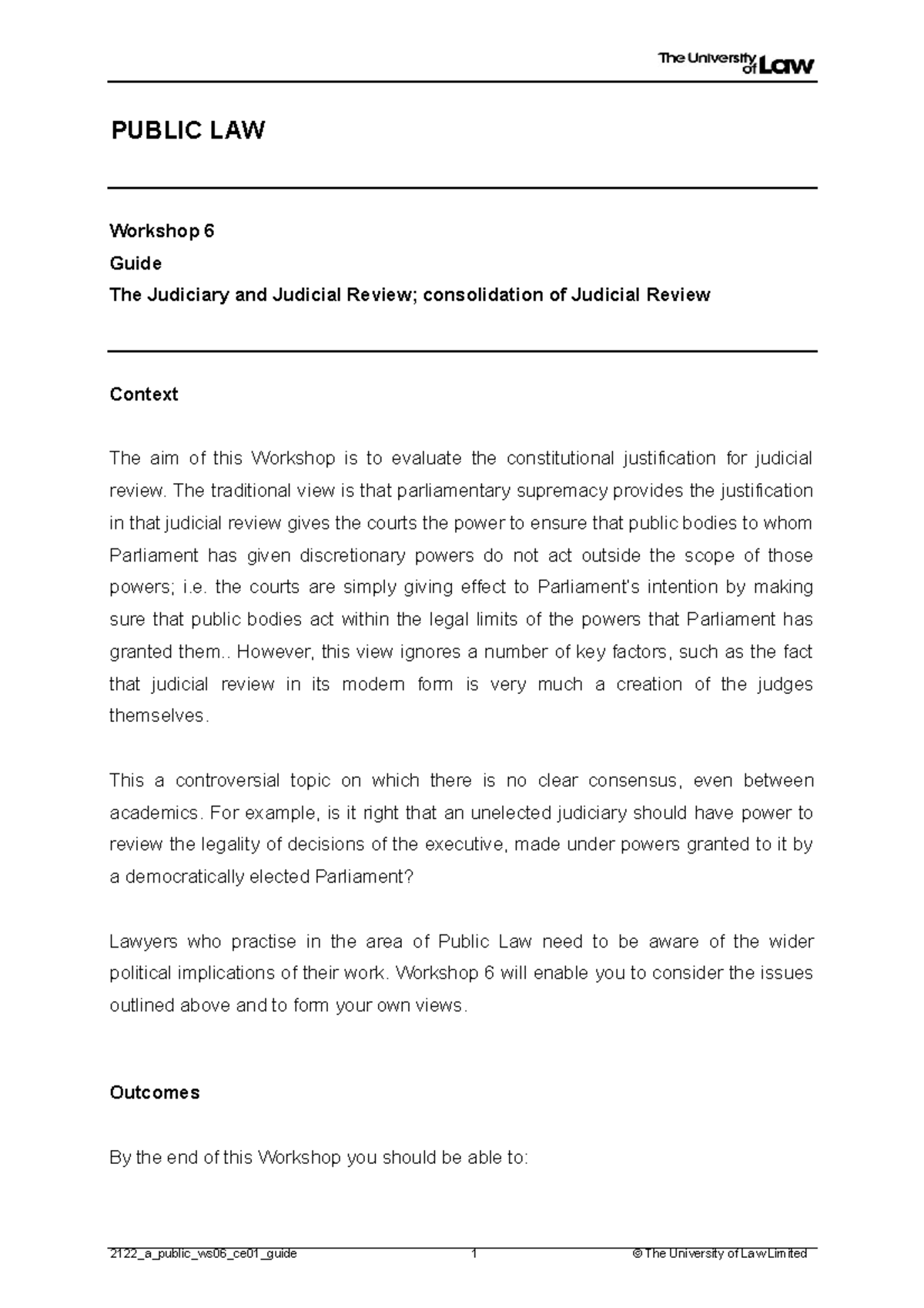 Public prep 6 - worksheet - PUBLIC LAW Workshop 6 Guide The Judiciary ...