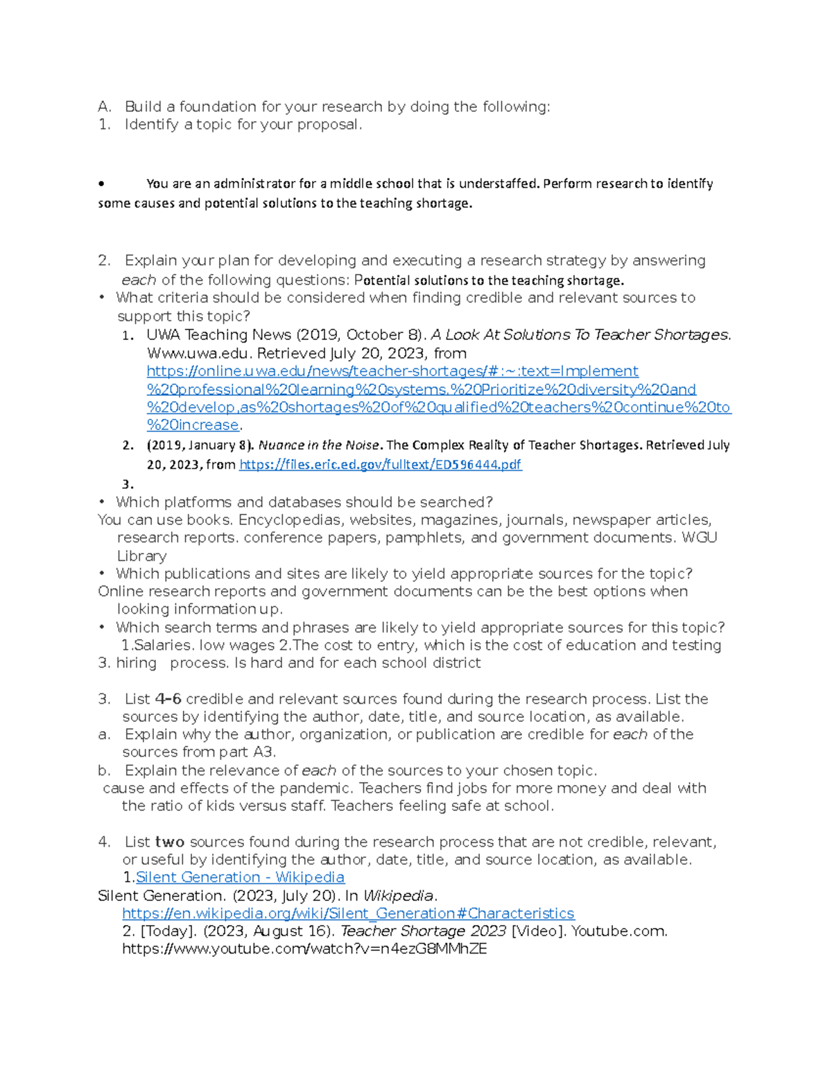 Task 2: Research Strategies for Addressing Teacher Shortages - Studocu