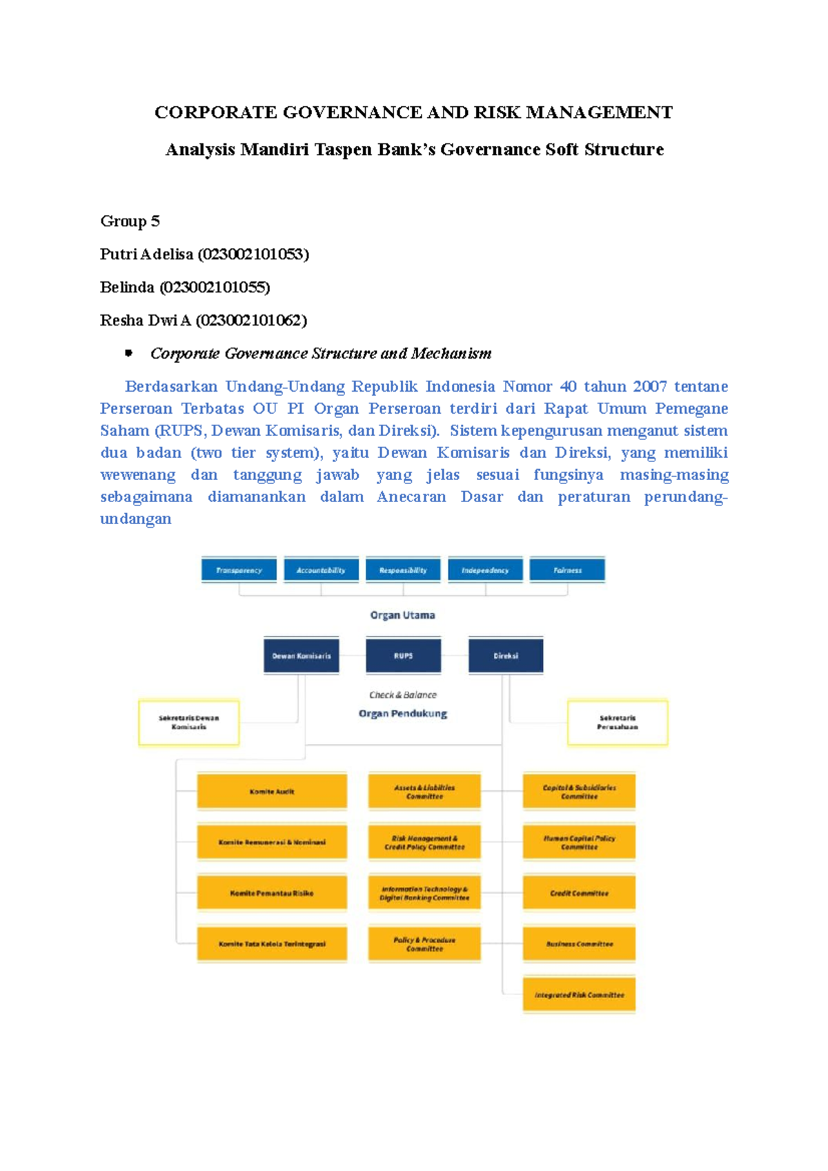 Corporate Governance and Risk Management - GCG Structure Group 5 - Studocu