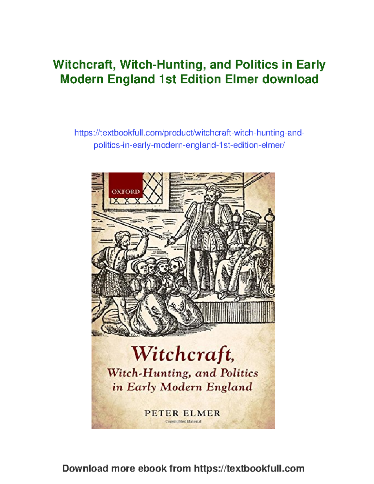 Witchcraft, Witch-Hunting, and Politics in Early Modern England (1st Ed ...