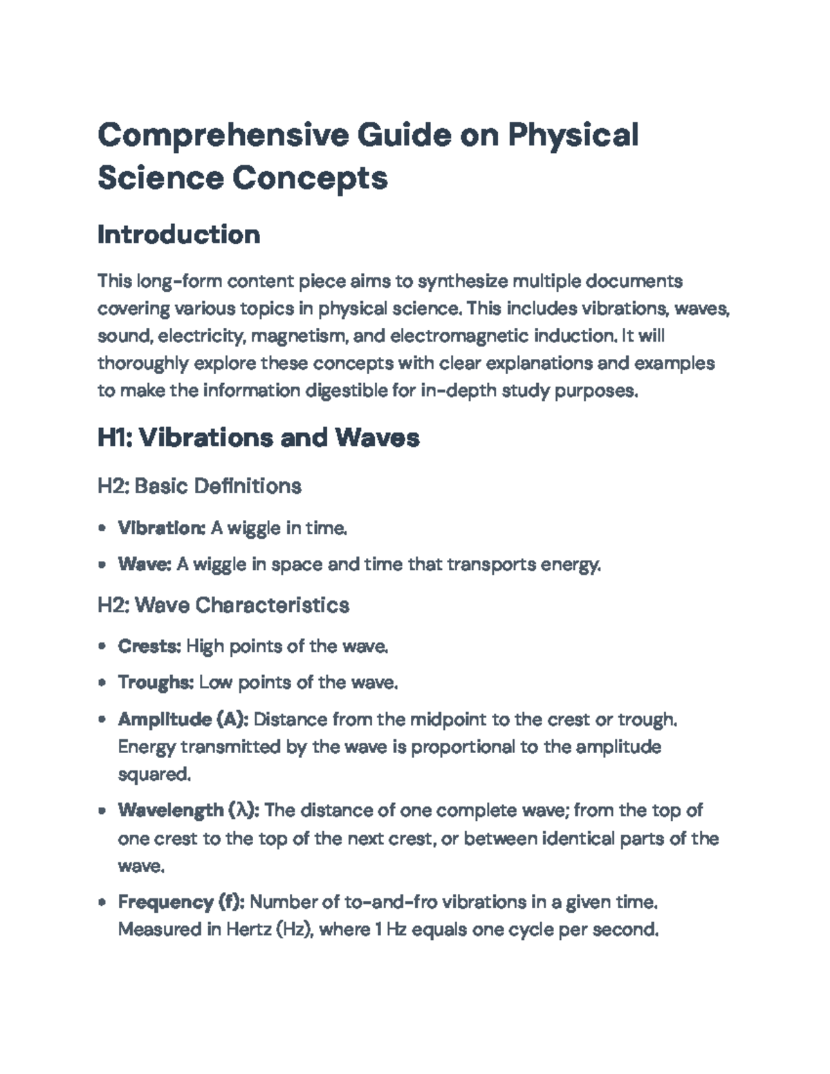 Comprehensive Study Guide on Physical Science: Waves, Sound ...