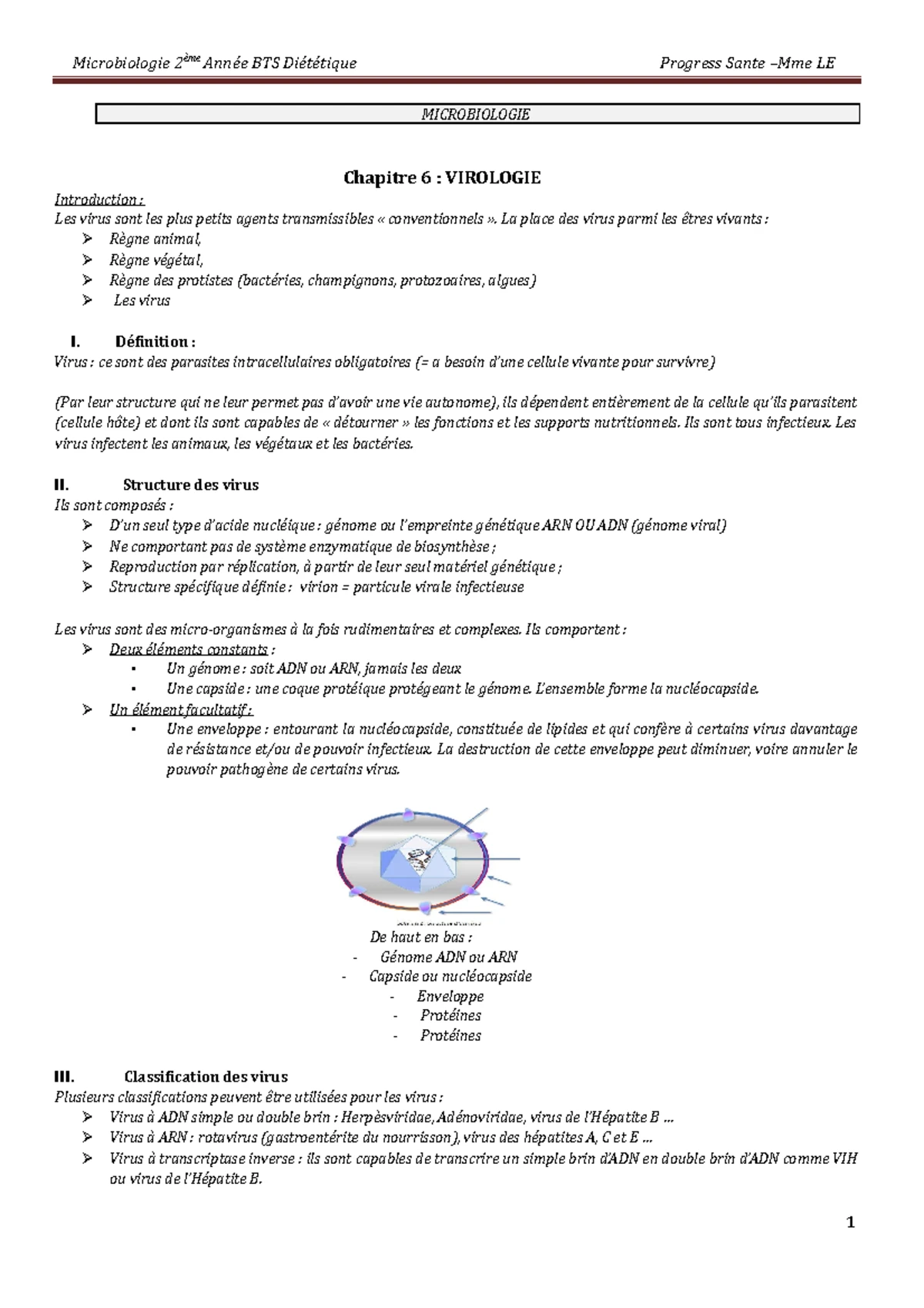 Cours microbiologie virologie - MICROBIOLOGIE Chapitre 6 : VIROLOGIE Introduction : Les virus ...