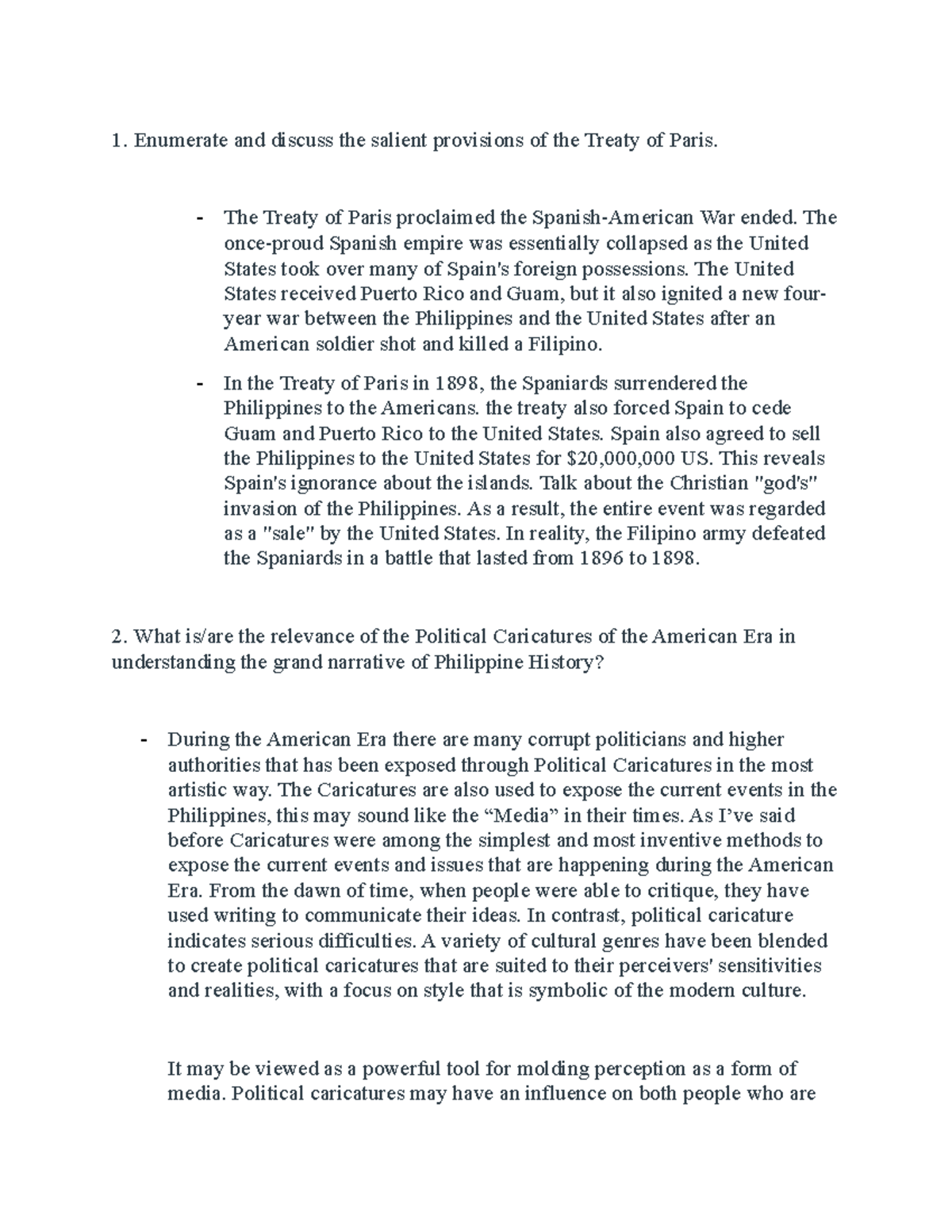 Treaty of Paris: Analyzing Political Caricatures and Their Impact - Studocu