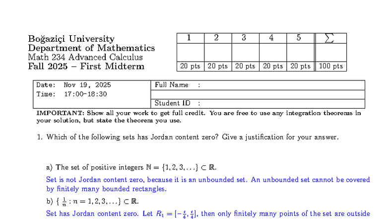 Math 234 Advanced Calculus Fall 2025 Midterm Exam Solutions - Studocu