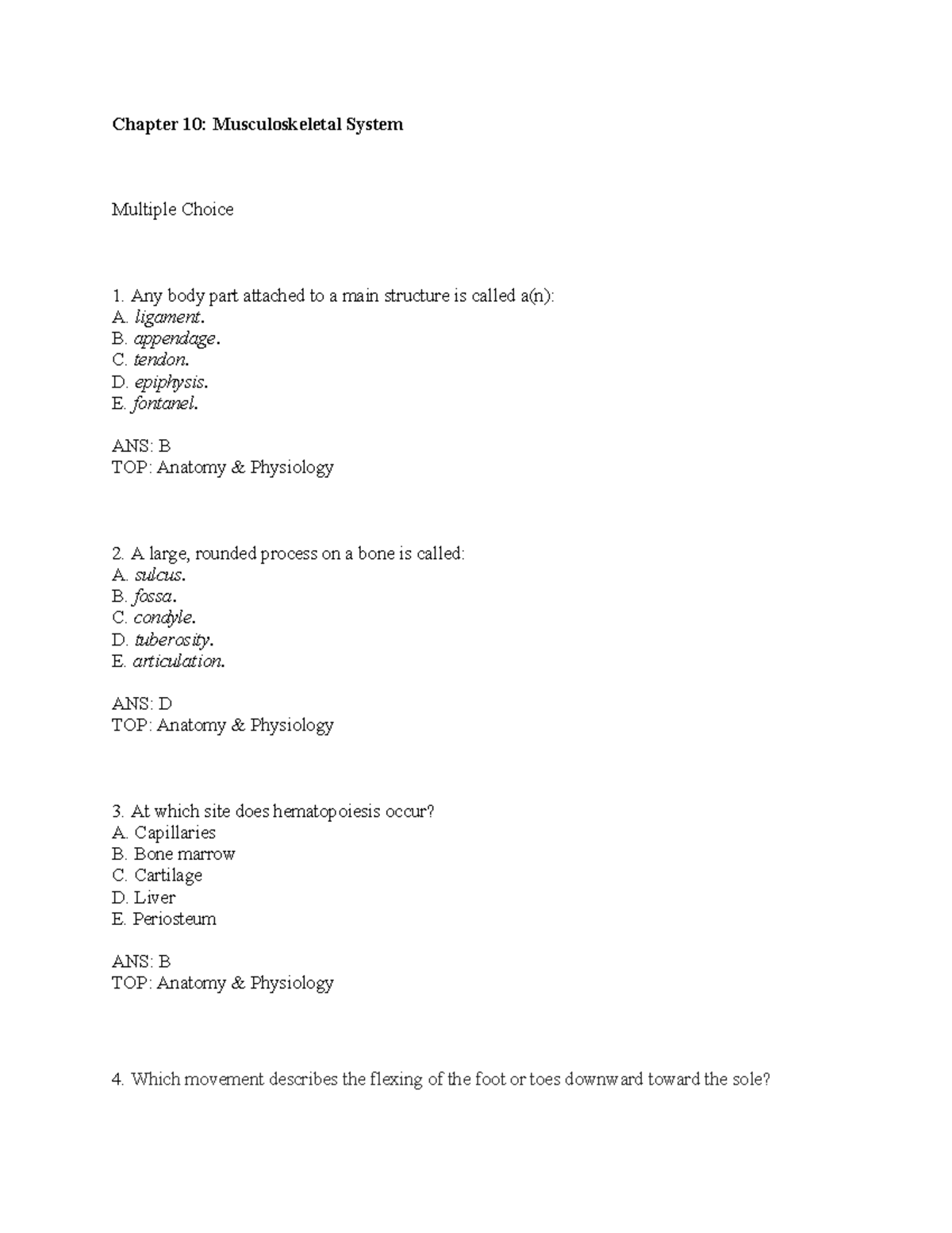 Ch10 Musculoskeletal System Study Guide and MCQs - Studocu