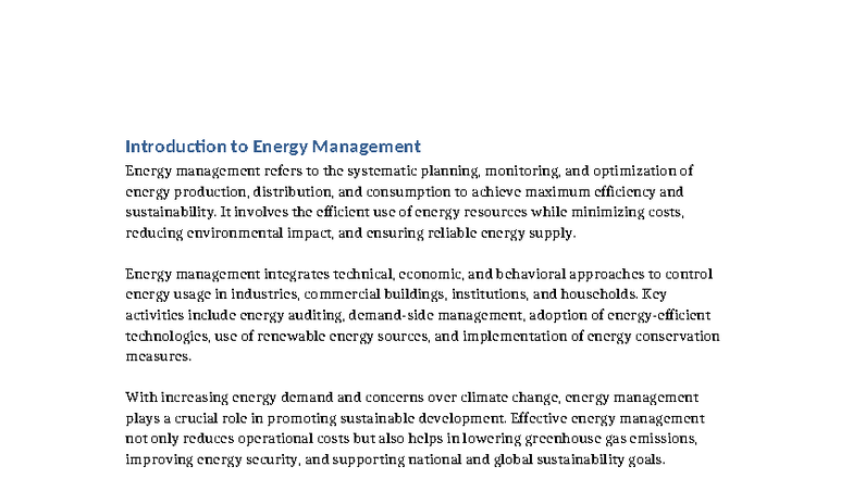 Introduction to Energy Management: Strategies for Efficiency - Studocu