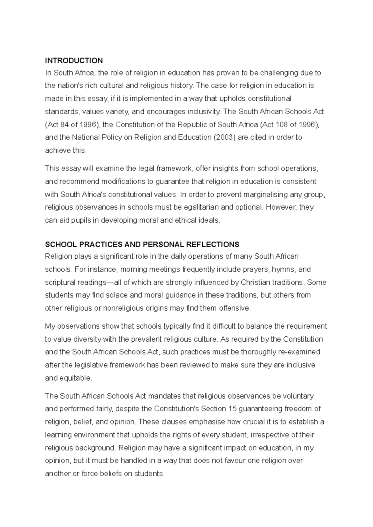 Religion in Education: Balancing Diversity and Constitutional Rights ...