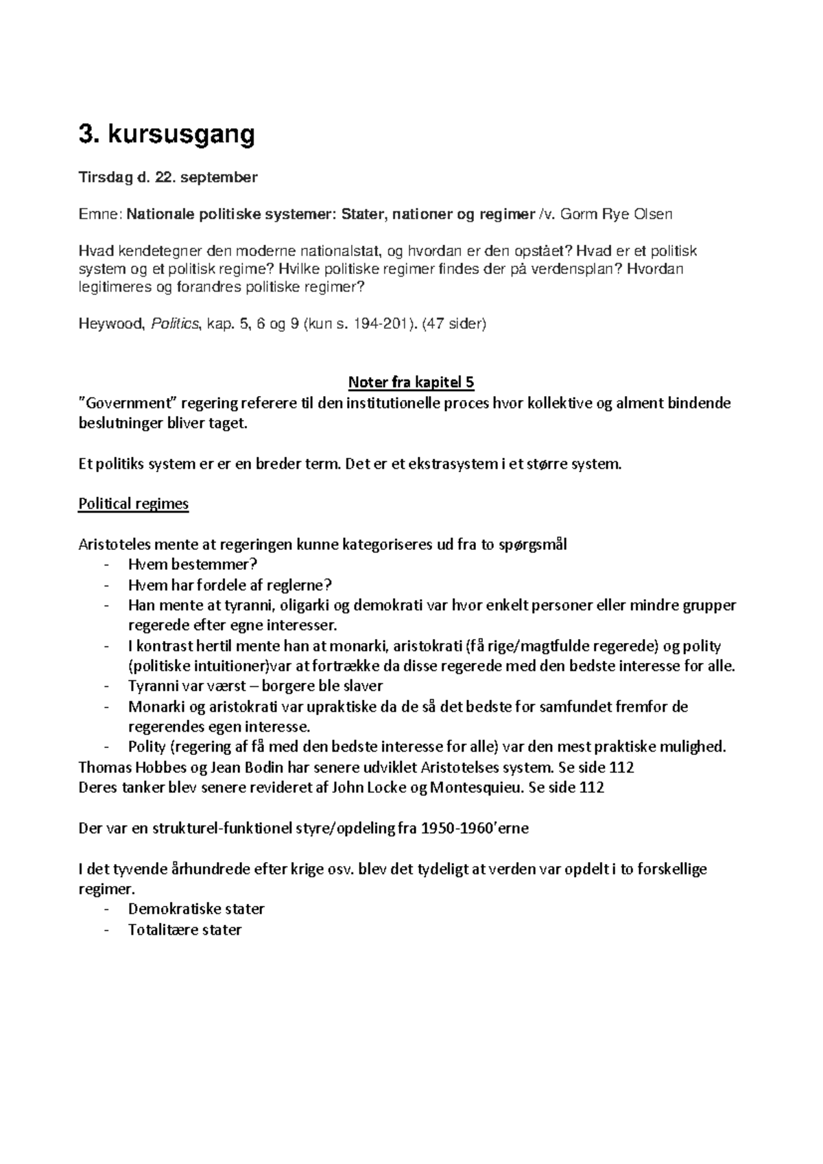 Politologi 3. kursus De nationale politiske systemer - 3. kursusgang ...