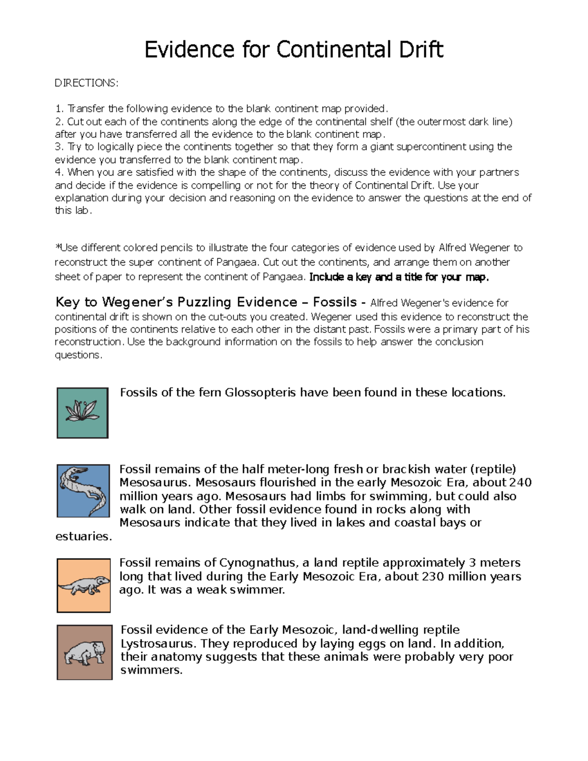 Unit 3 Worksheets: Analyzing Evidence for Continental Drift - Studocu