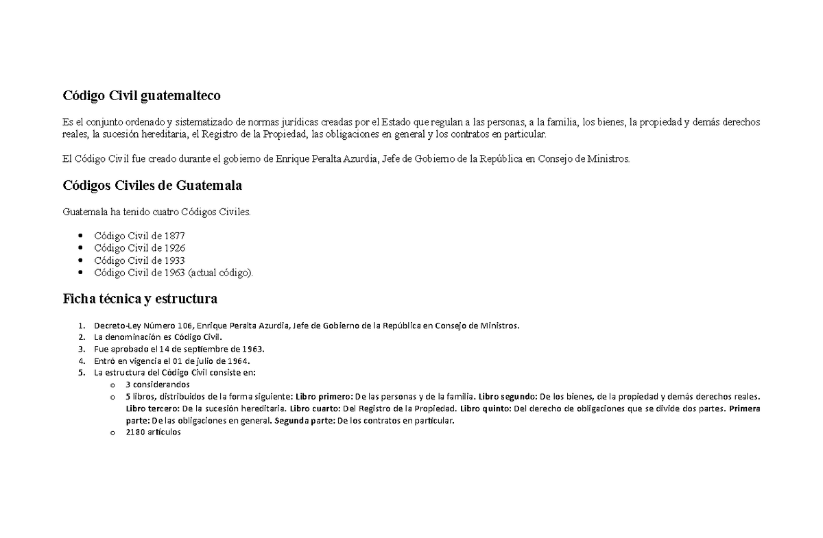 Ficha Técnica del Código Civil Guatemalteco - Resumen y Estructura ...