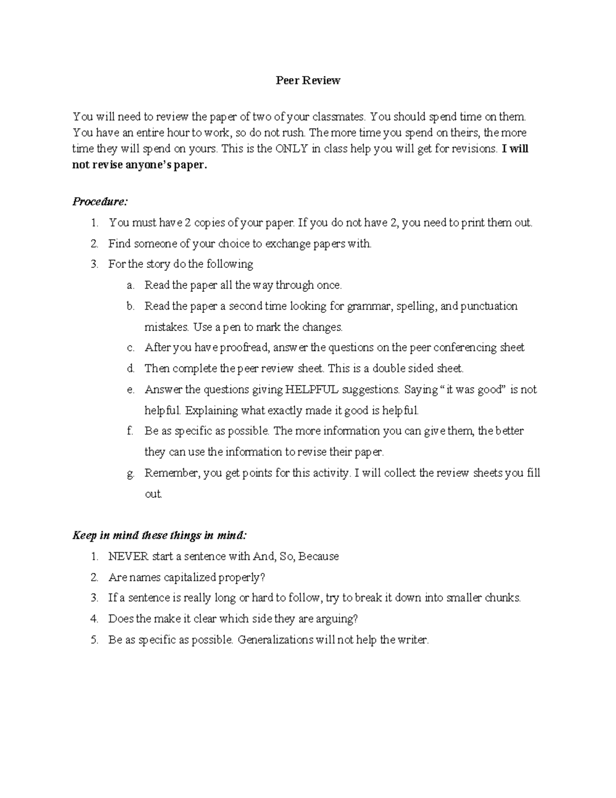 Peer Review Guidelines for Writing Materials - Studocu