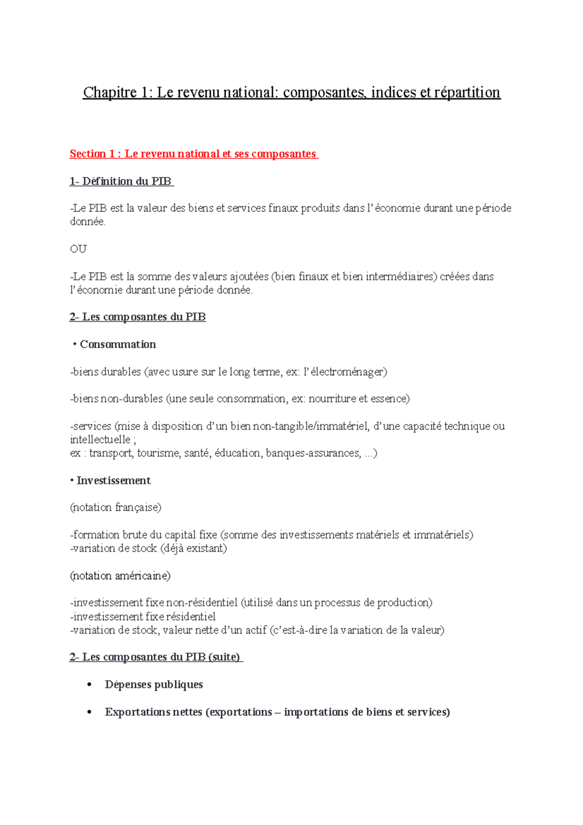 Chapitre 1 GPEC - résumer du cours - Chapitre 1: Le revenu national ...