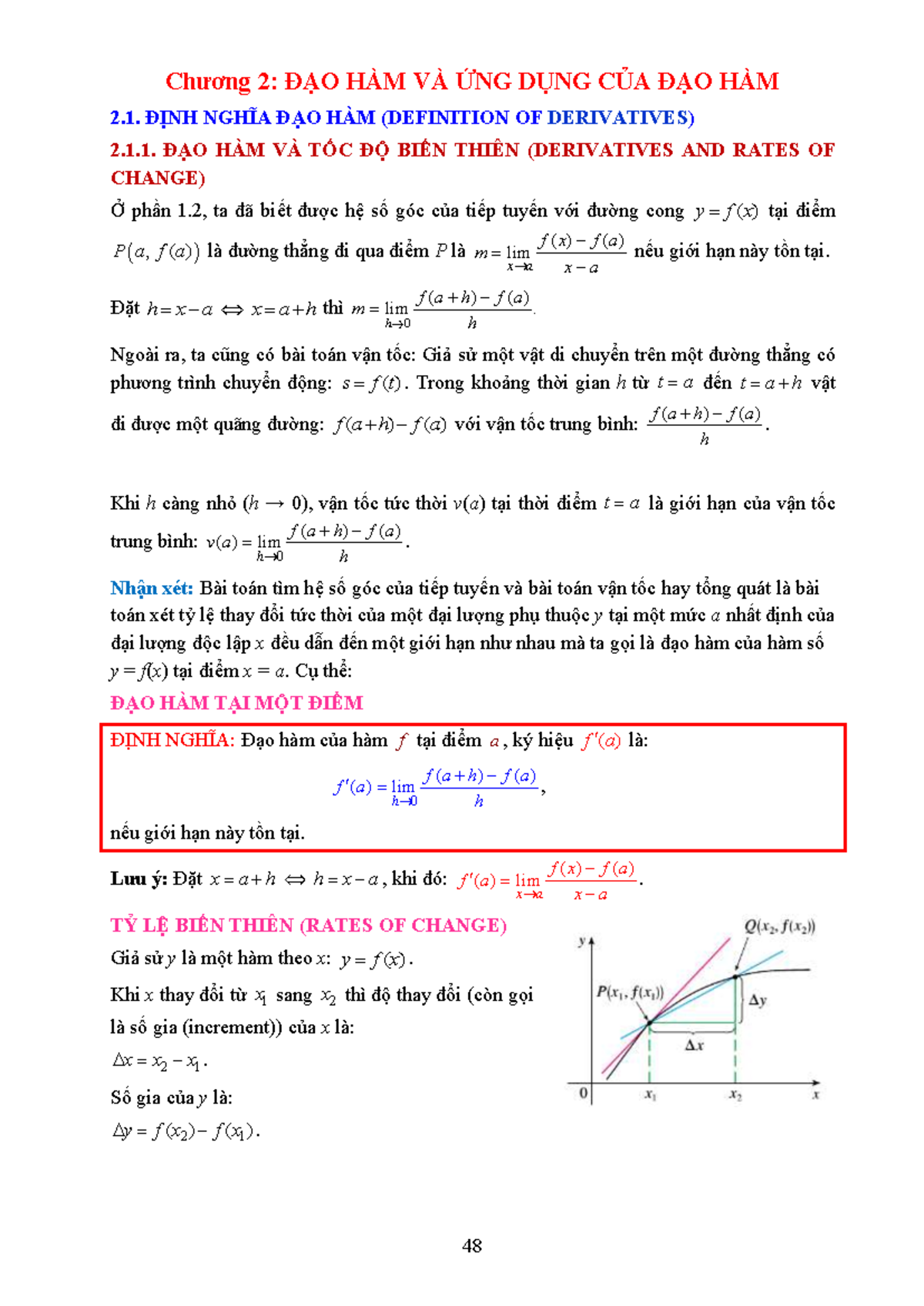 Chương 2: Đạo Hàm và Ứng Dụng của Đạo Hàm (Calculus) - Studocu