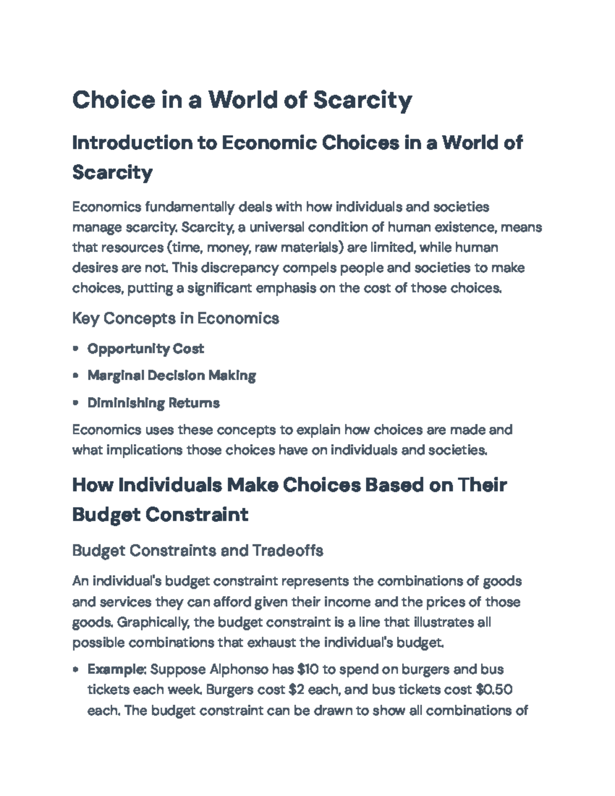 Economic Choices and Scarcity: Key Concepts and Analysis - Choice in a ...