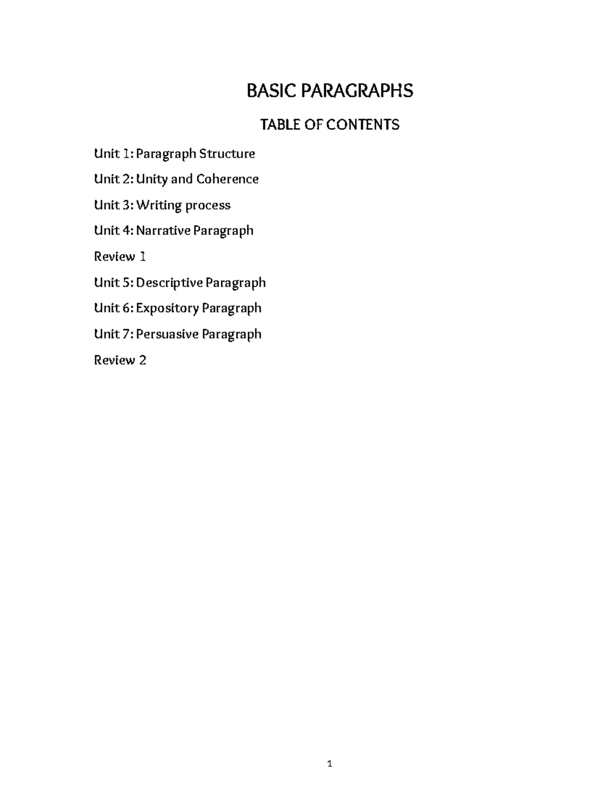 BASIC PARAGRAPHS (Course Code: KEY1) - Structure and Writing Techniques ...