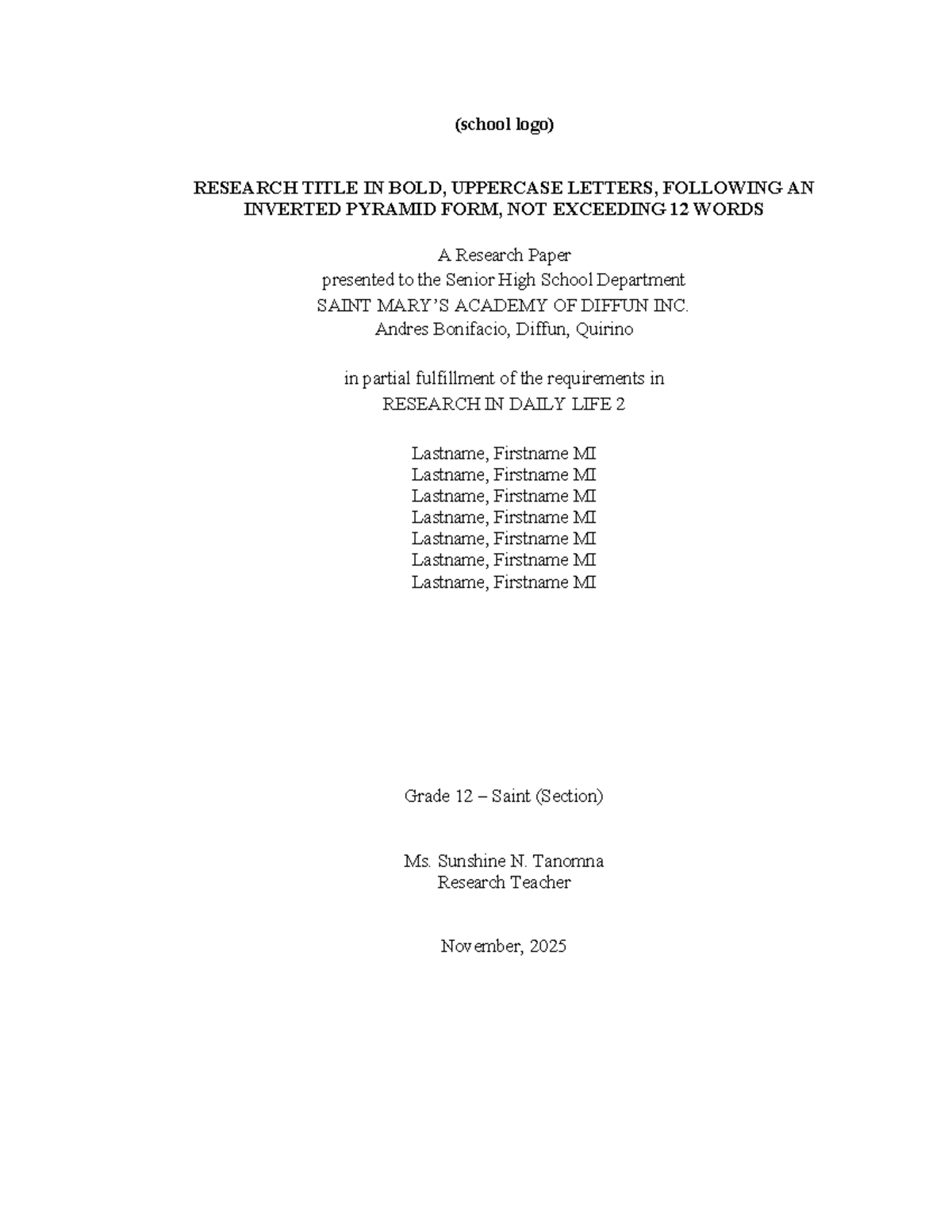 RESEARCH IN DAILY LIFE 2: QUANTITATIVE PAPER FORMAT GUIDE - Studocu