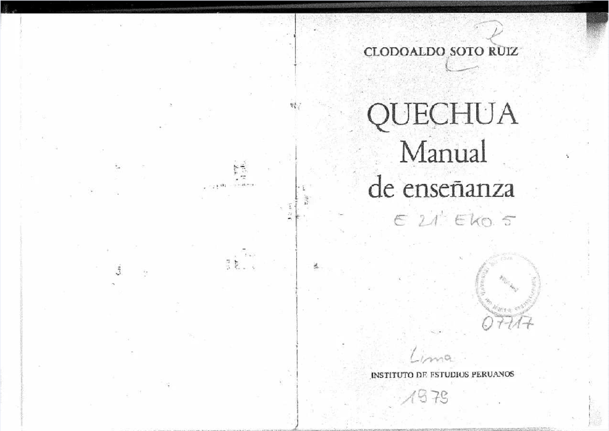 CLODOALDO SOTO RUIZ: Quechua Teaching Manual E 21 EKO 5 180 D 07717 ...