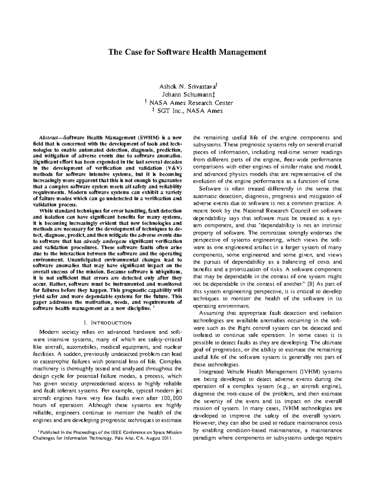 Software Health Management: Addressing Software Anomalies and Safety ...