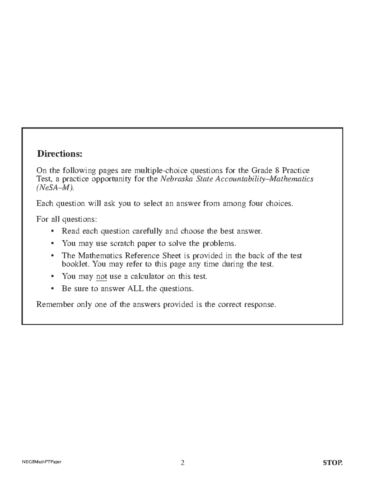 Grade 8 Mathematics Practice Test - NEG8MathPTPaper - Studocu
