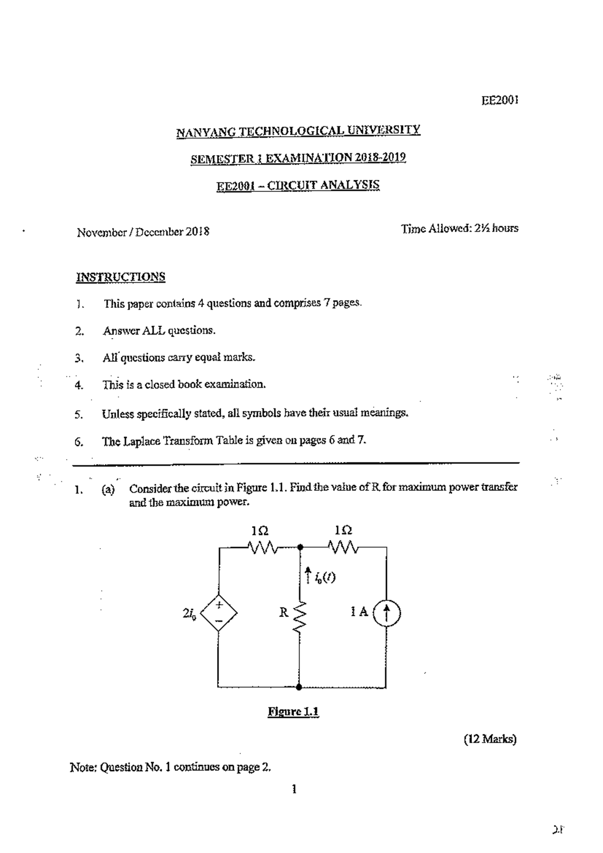 EE2001 Circuit Analysis Final Exam November-December 2018 Solutions - Studocu