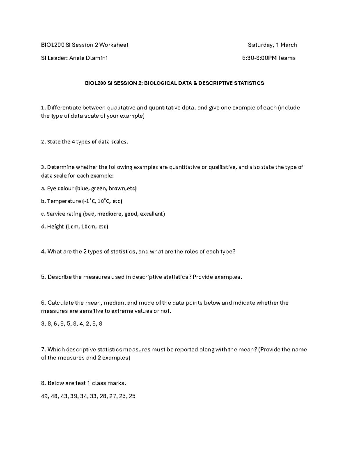 BIOL200 SI SESEION 2 WORKSHEET - BIOL200 SI Session 2 Worksheet ...