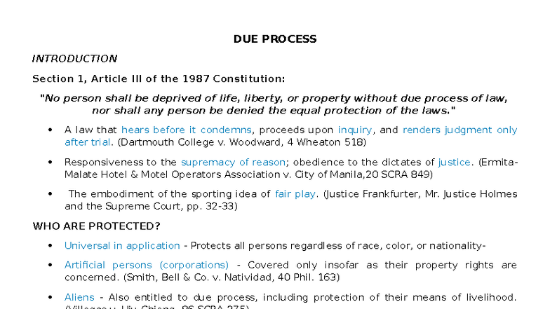 DUE PROCESS: Analyzing Constitutional Protections and Case Law - Studocu