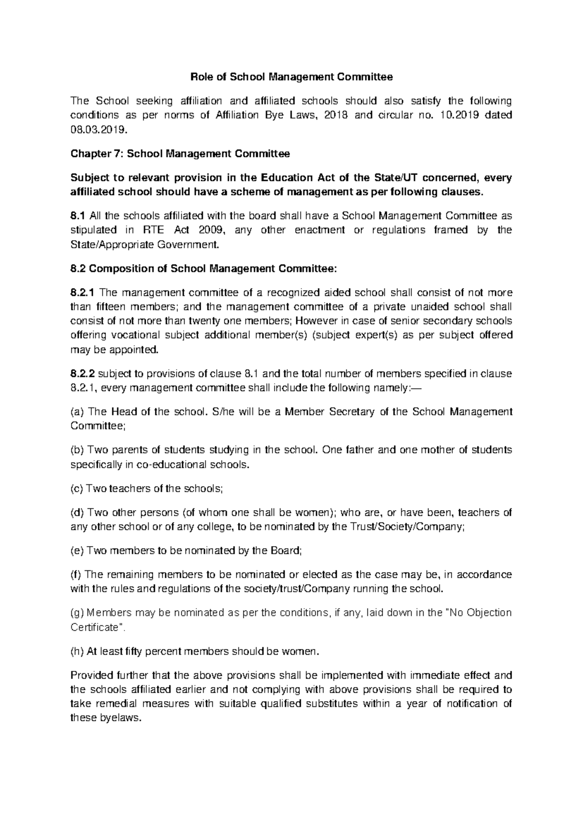 Role of School Management Committee - 10 dated 08. Chapter 7: School ...