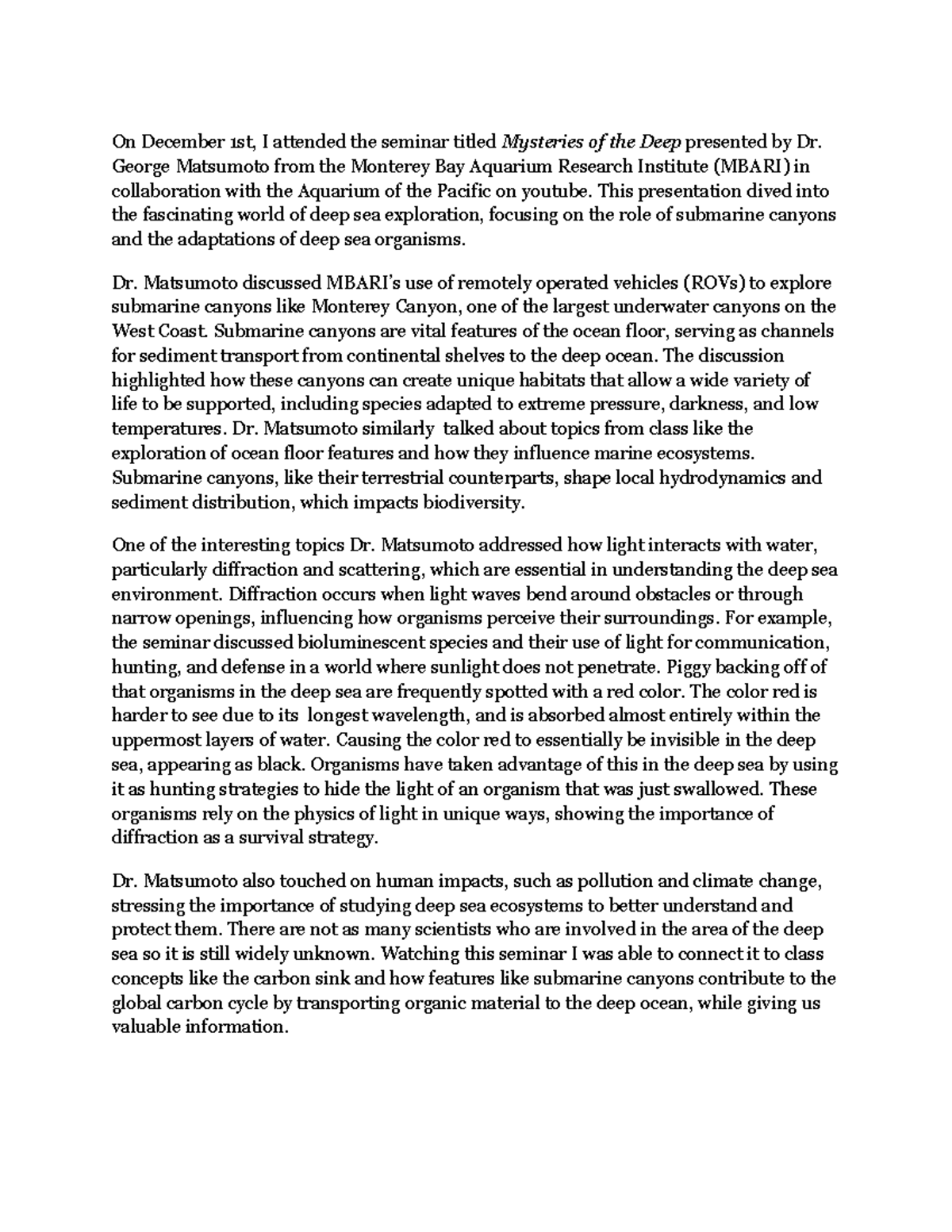 Deep Sea Exploration Seminar Insights - Example Assignment - Studocu