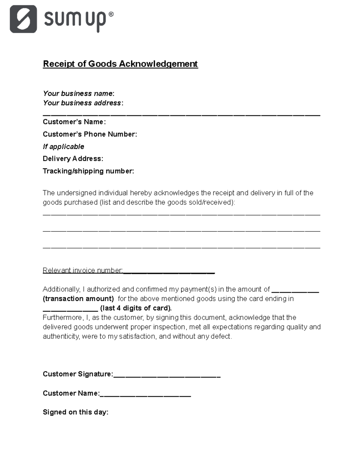 Receipt of Goods Form - admin documents - Receipt of Goods ...