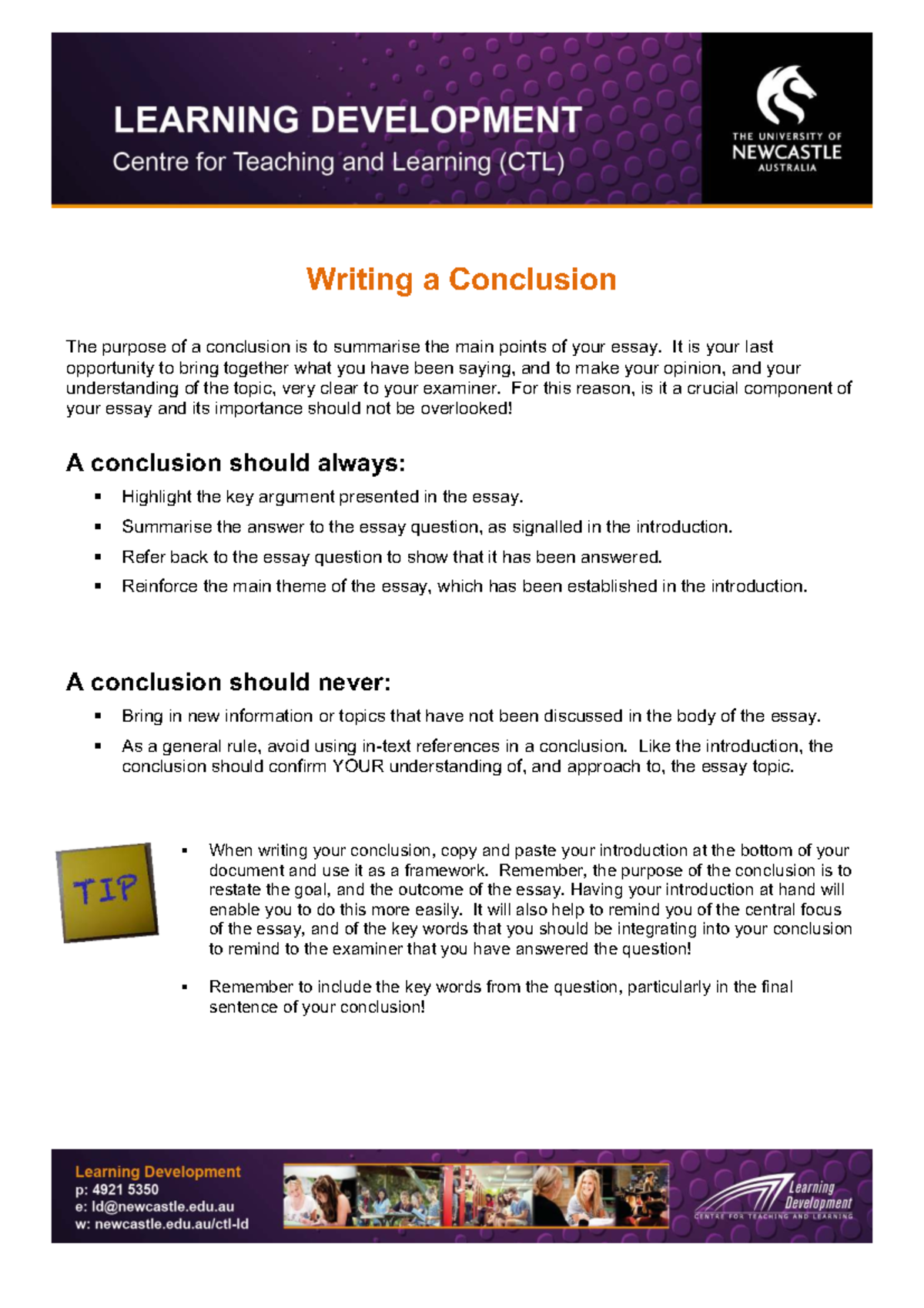 Conclusions - Summary Guide for Essay Writing - Studocu