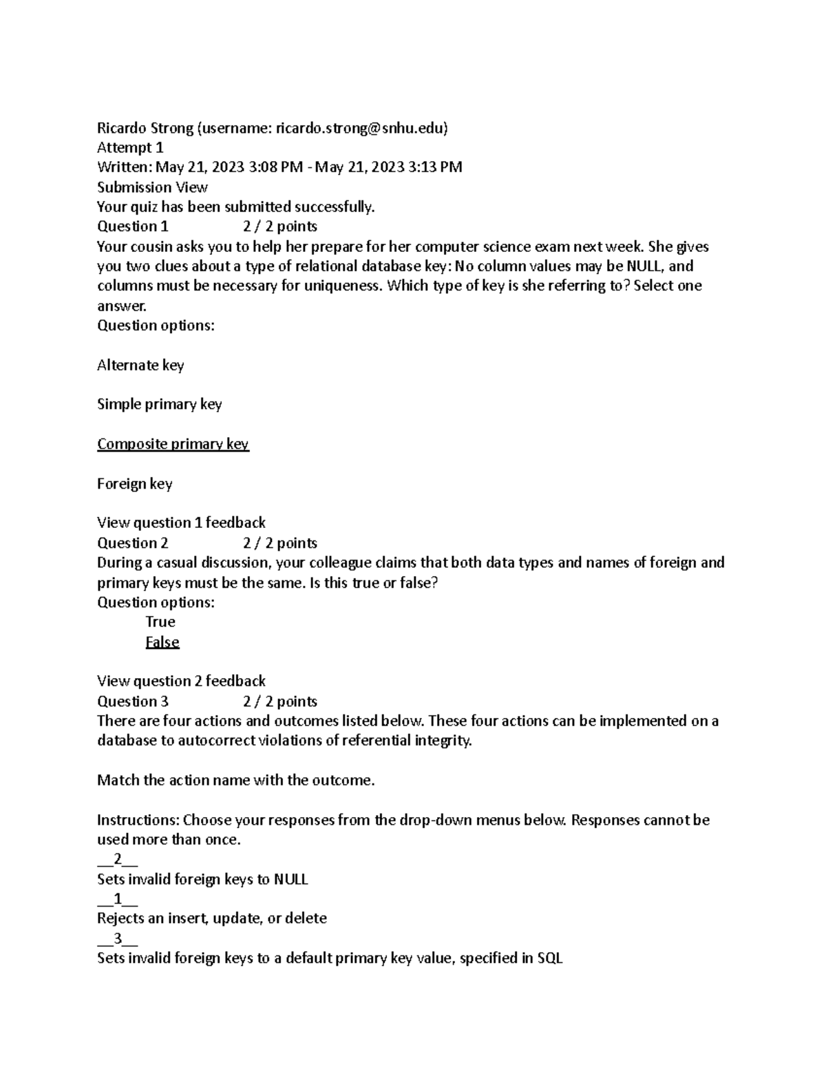 3-1 Quiz - Database Key Concepts and Referential Integrity - Studocu