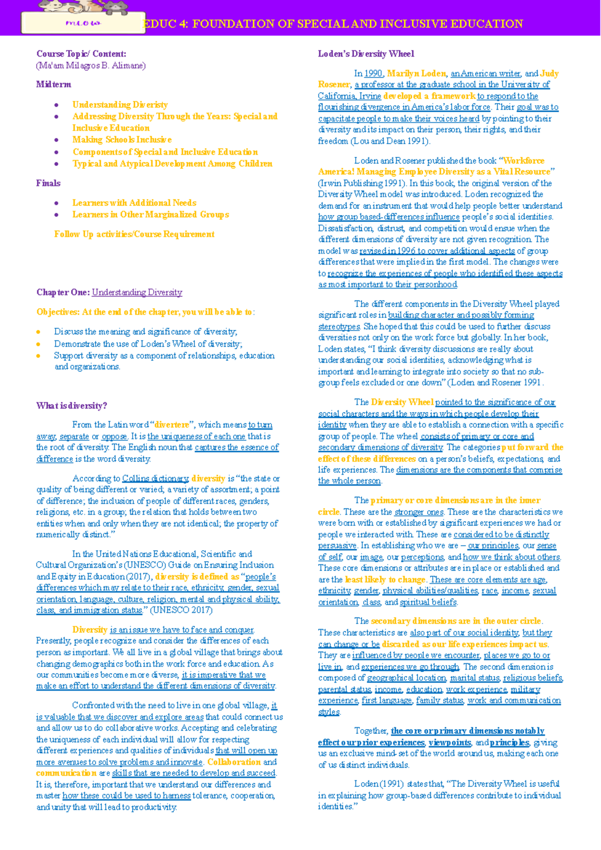 EDUC 4 Midterm Review - Foundations of Special & Inclusive Ed. - Studocu