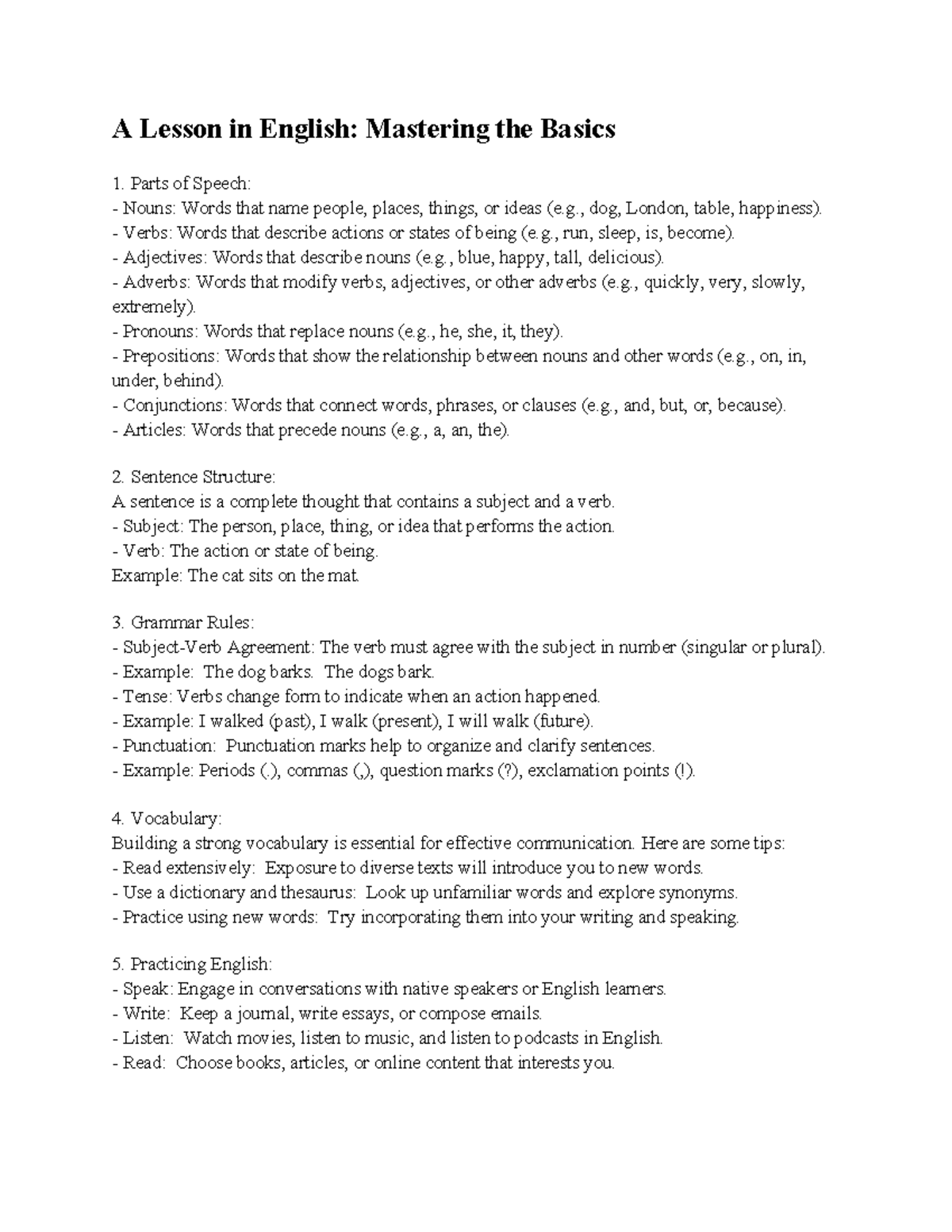 A Lesson in English- Mastering the Basics - Parts of Speech: - Nouns ...