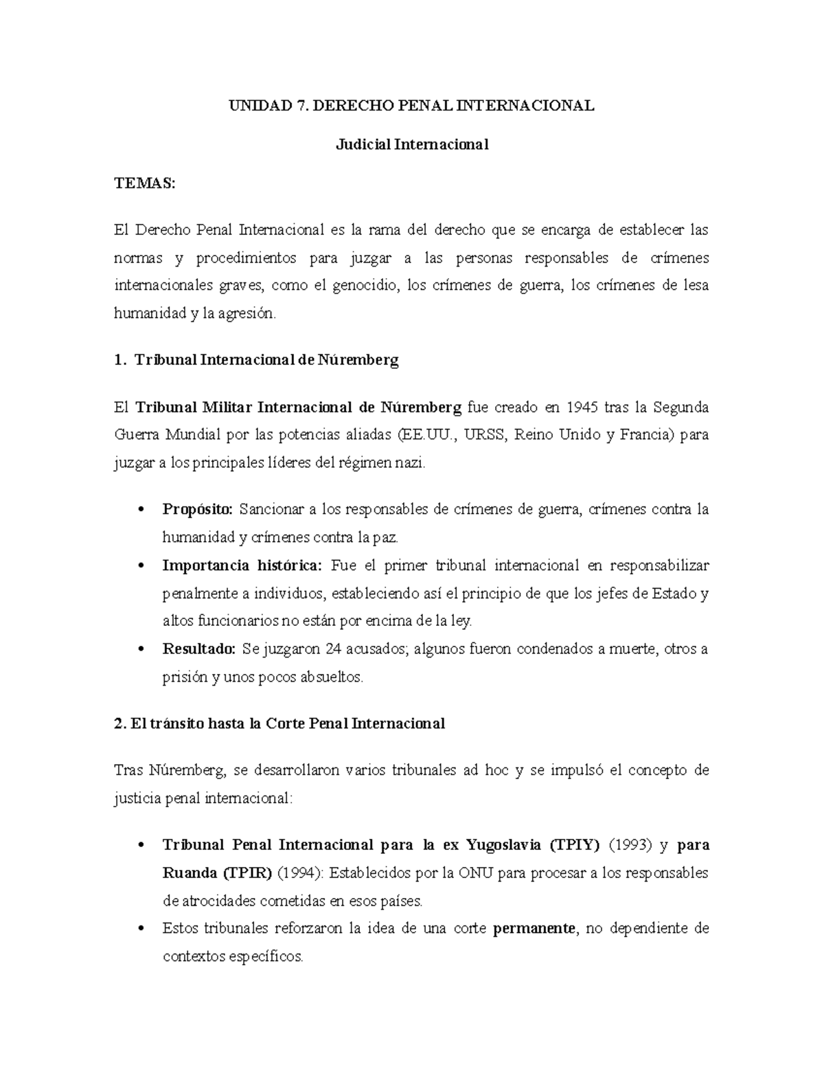 Unidad 7: Derecho Penal Internacional y la Corte Penal Internacional ...