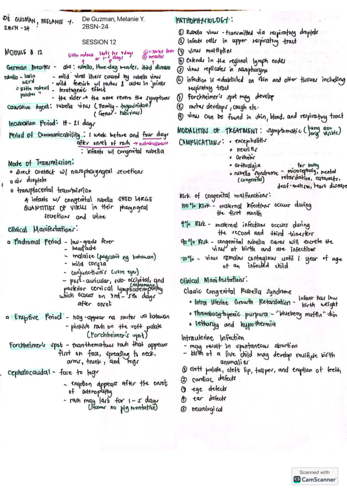 Pathophysiology: 2BSN 1 - Rubella Virus Overview and Clinical Notes ...