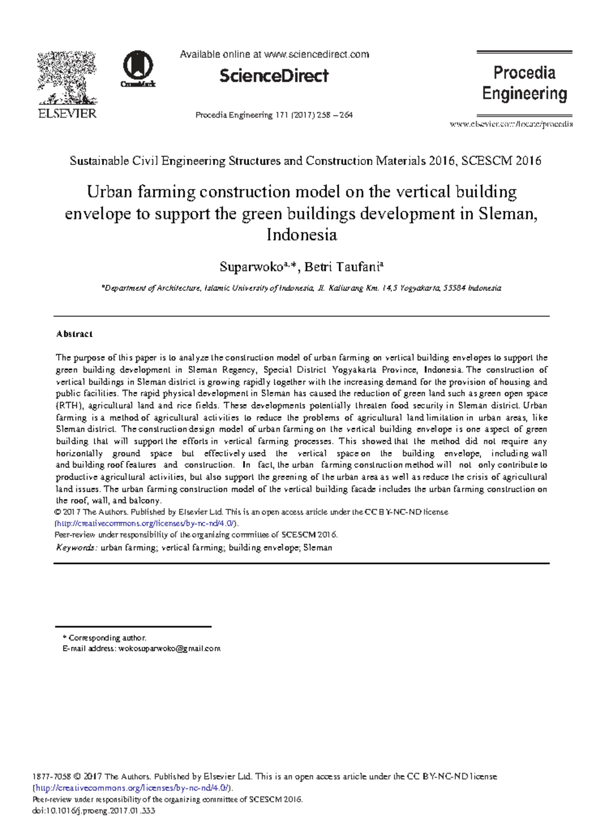 SCESCM 2016: Green Building Solutions for Urban Farming in Sleman - Studocu
