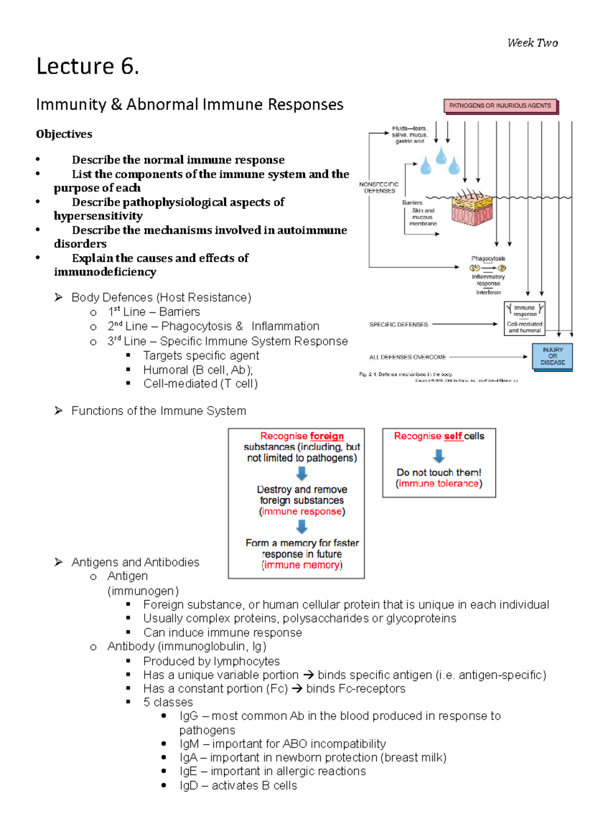 HUBS2505 Lecture 6 - Summary Notes - Lecture 6. Immunity & Abnormal ...