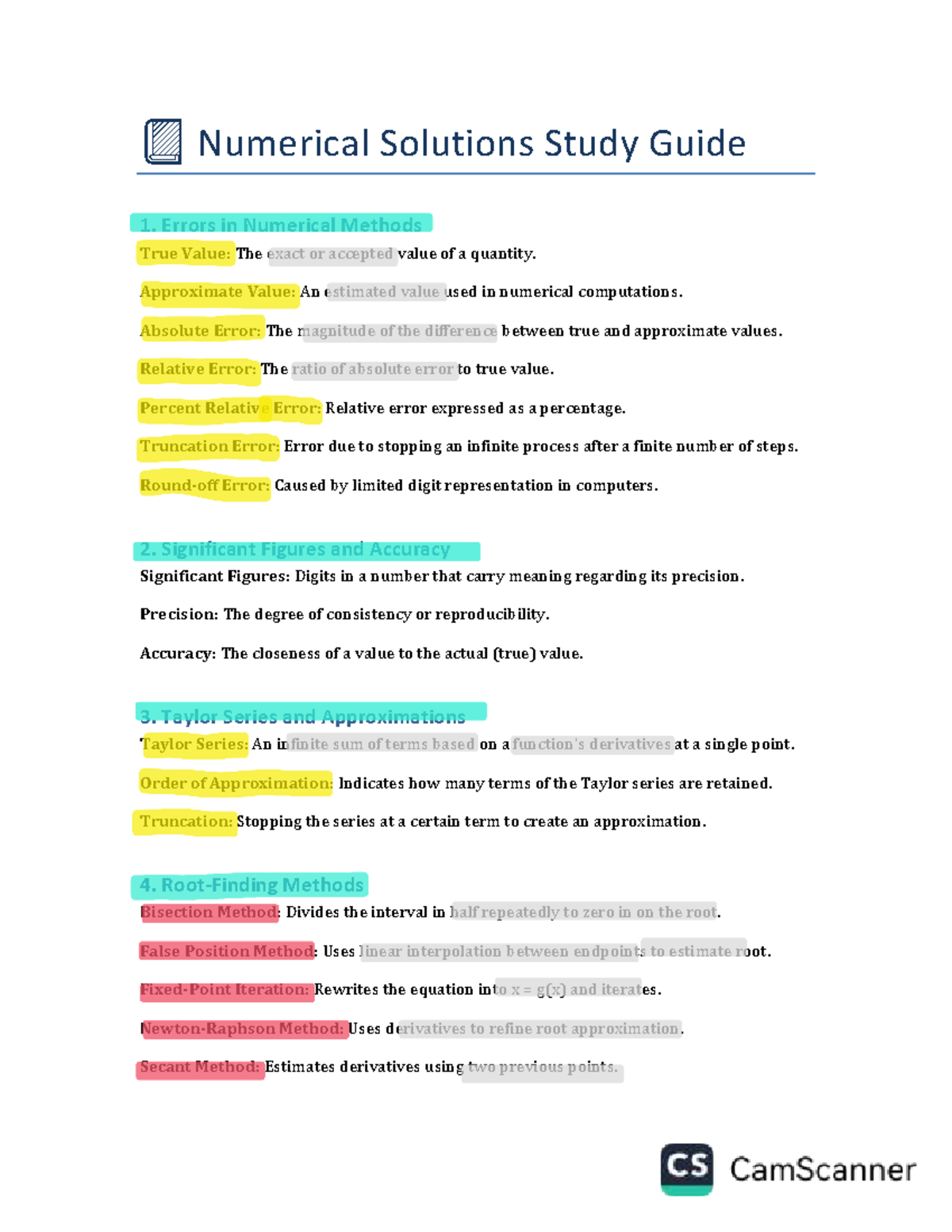 NUM-SOL 101: Numerical Methods & Error Analysis Lecture Notes - Studocu