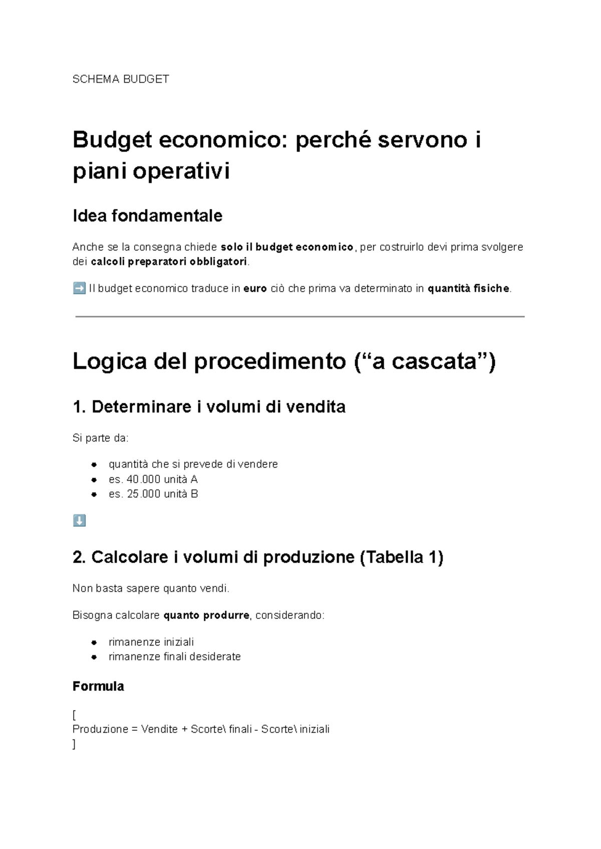 SCHEMA BUDGET: Guida alla Creazione del Budget Economico - Studocu
