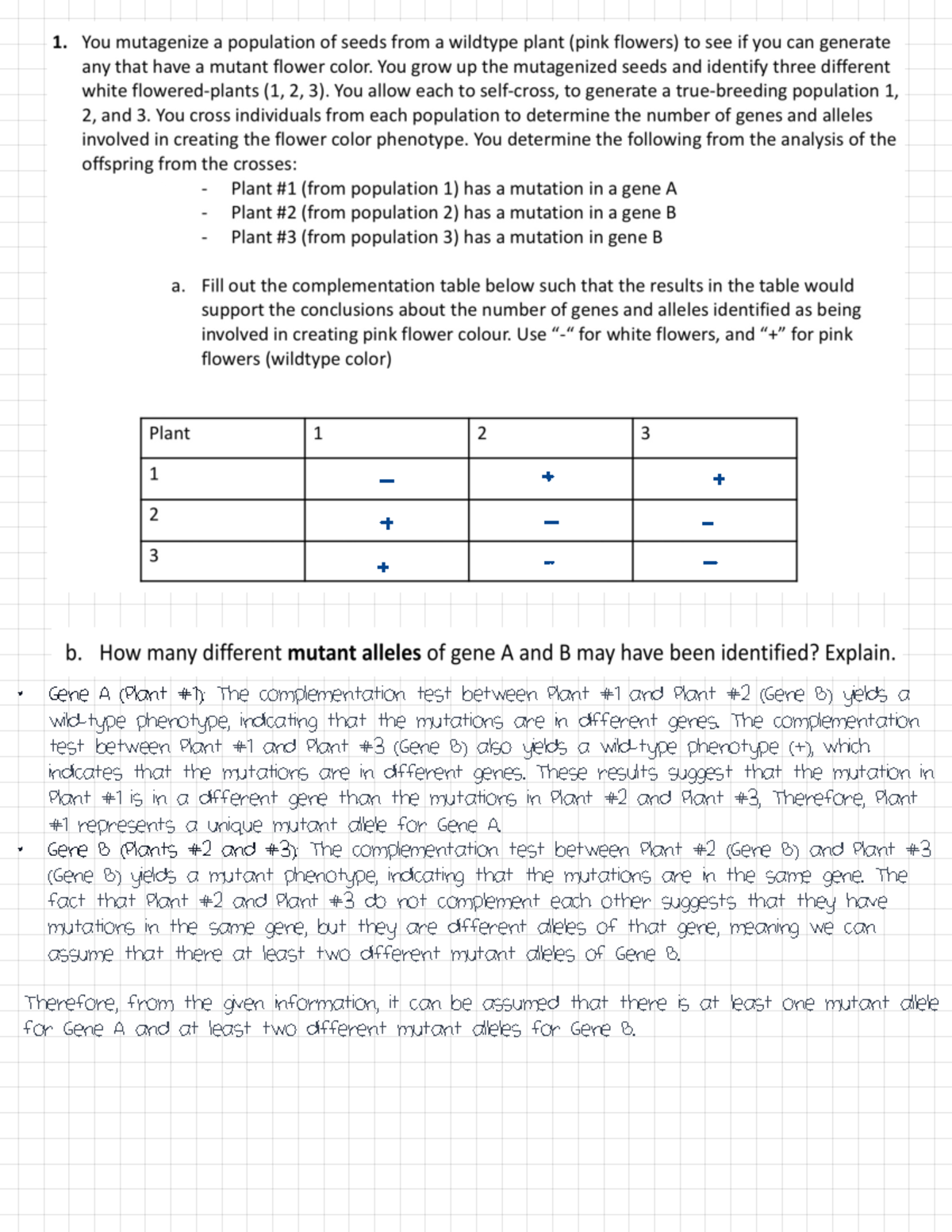 BICD 100 homework 6 - hw 6 - Gene A (Plant #1): The complementation ...