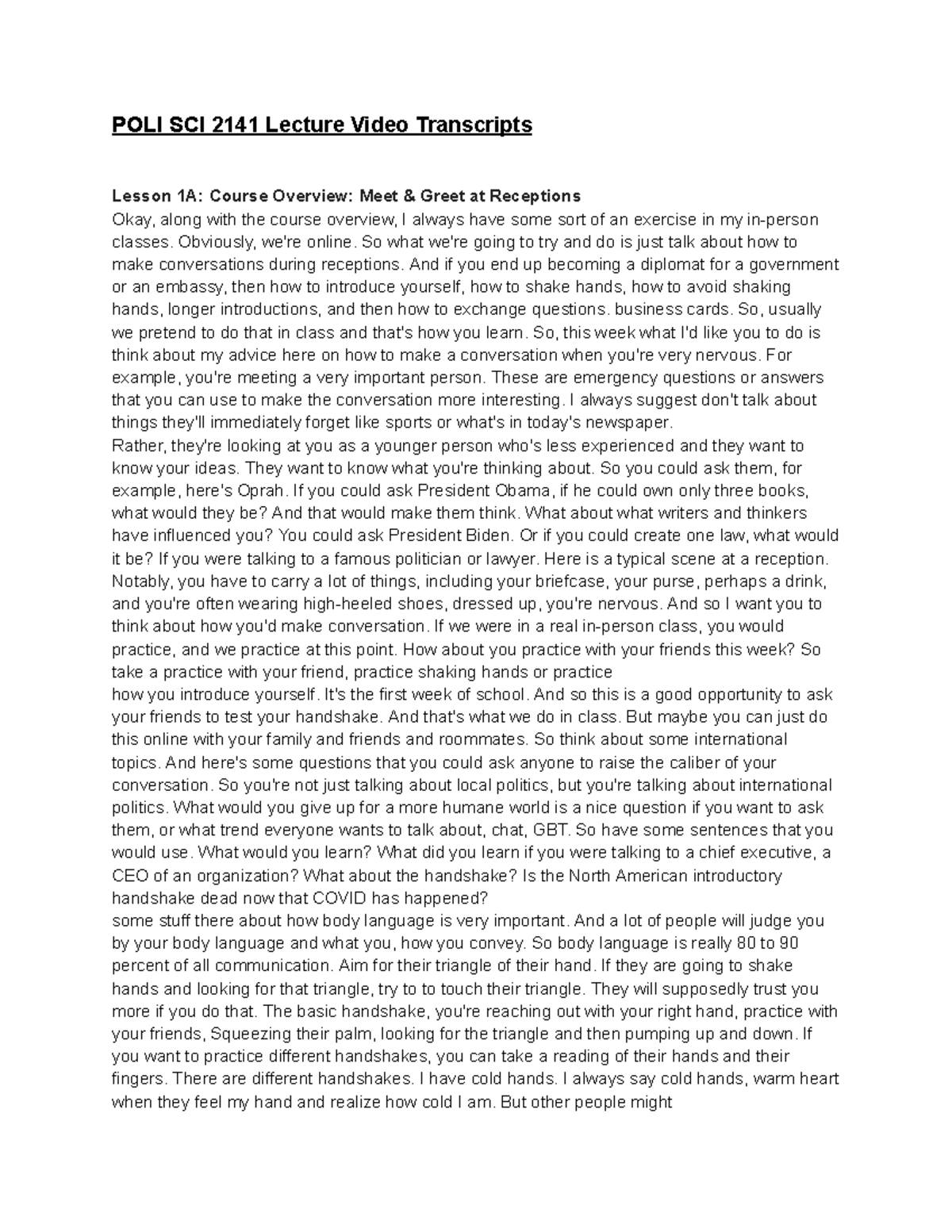 POLI SCI 2141 Transcripts Quiz 1 and Midterm Exam - POLI SCI 2141 ...