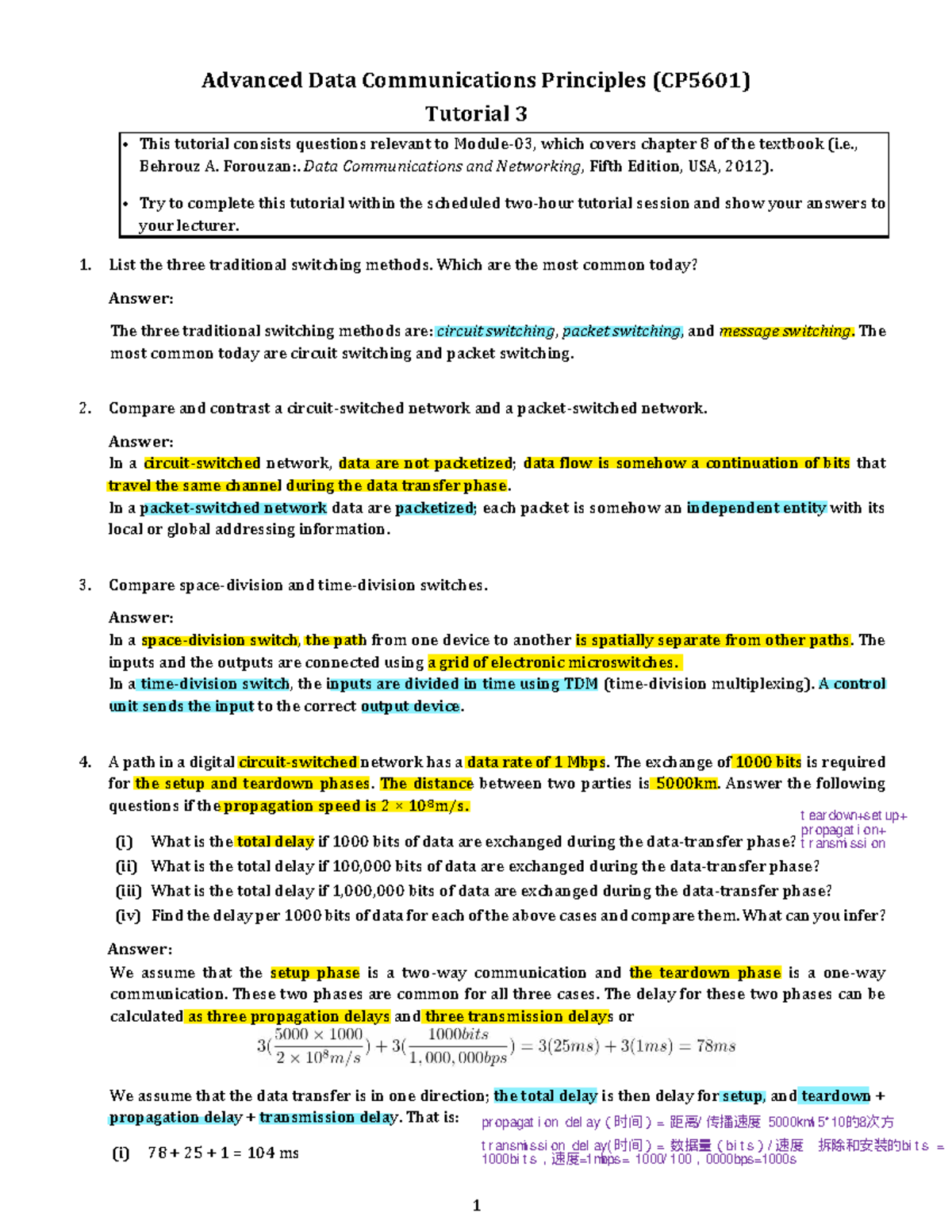 CP5601 - Advanced Data Communications Principles Tutorial 3 Answers ...