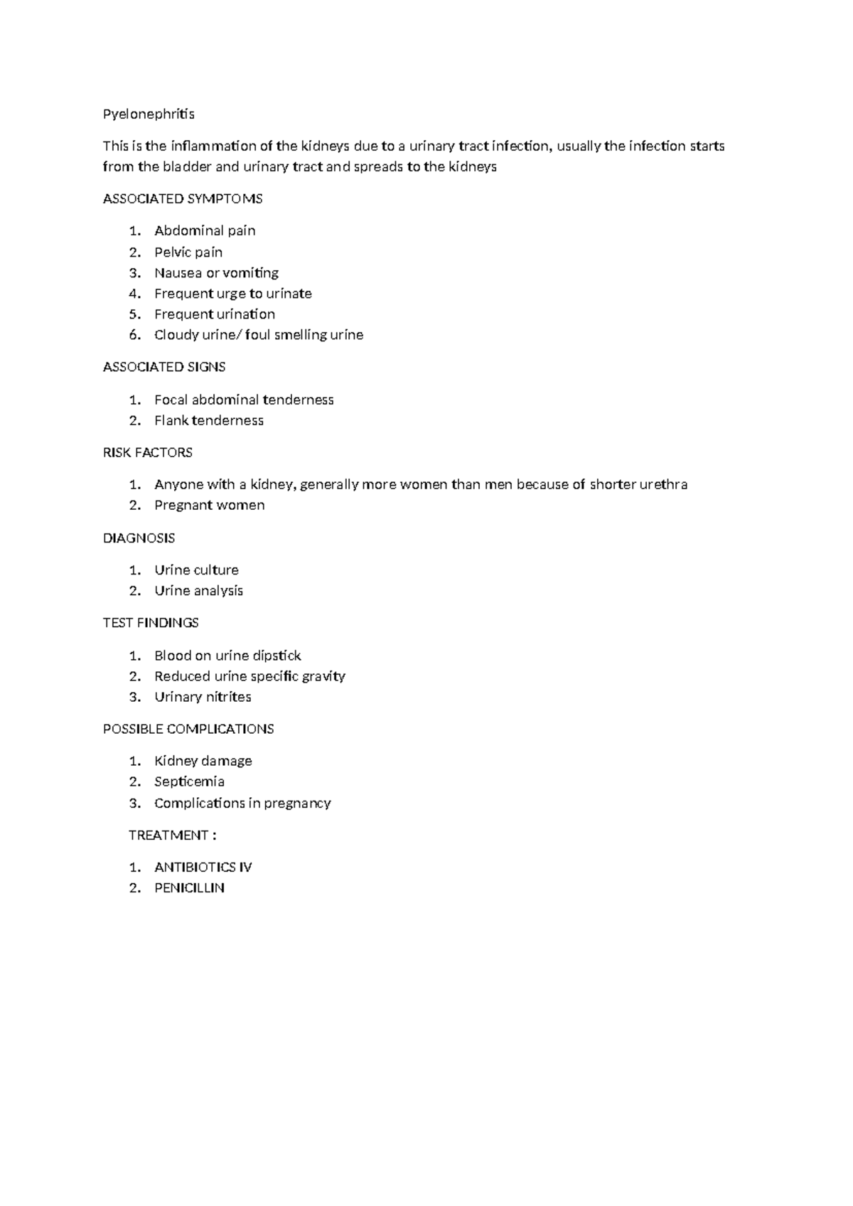 Pyelonephritis Overview: Symptoms, Diagnosis, and Treatment Guide - Studocu