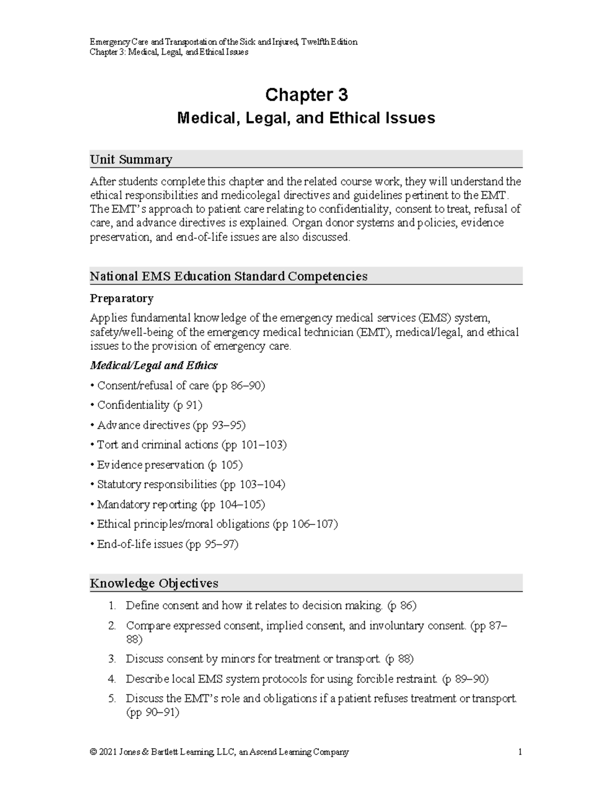 Medical, Legal, and Ethical Issues in EMT Practice - Chapter 3 Overview - Studocu